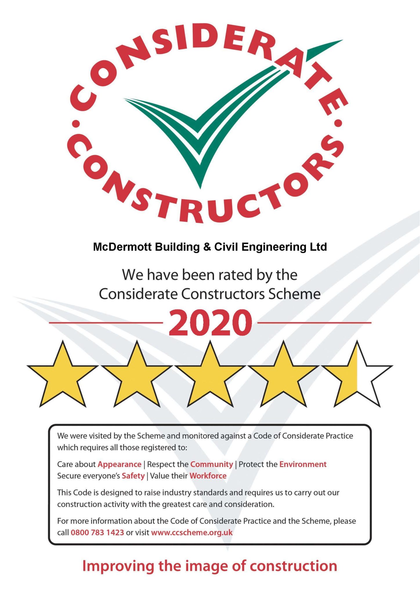 Considerate Constructors awards us 4.5 stars | McDermotts